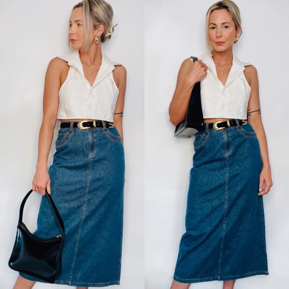 Vintage | Skirts | Vintage 9s Denim Maxi Split Back High Rise Jean ...